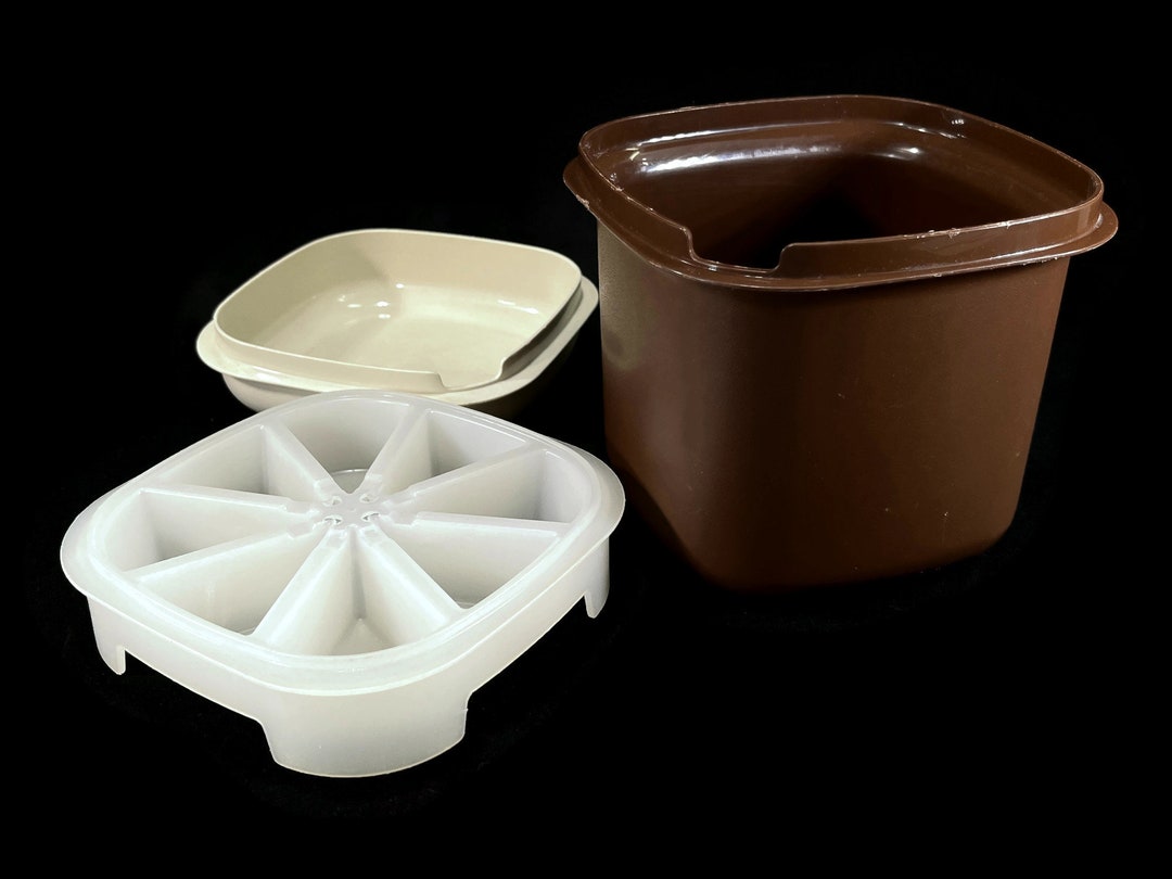 Vintage Tupperware Mini Ice Bucket, Lid, Tray - 3pc, Brown, Almond ...