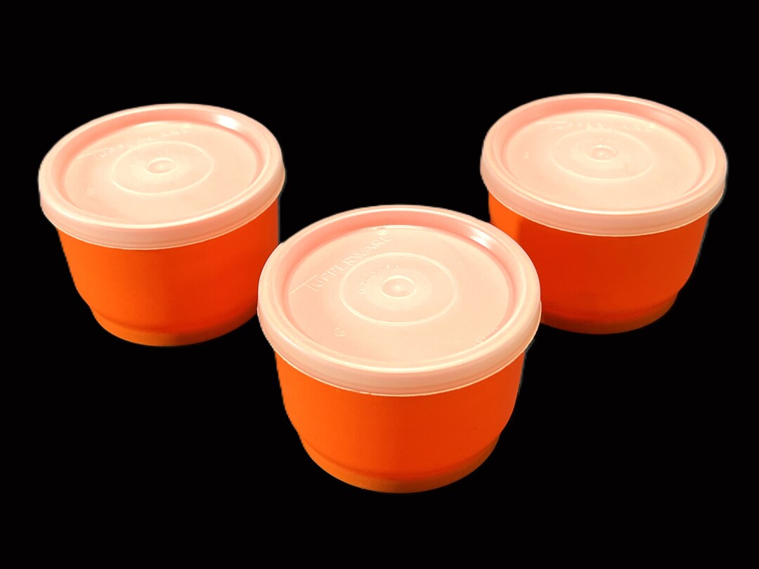 Vintage Tupperware Snack Cups With Lids, Set of 3 - Orange, Sheer Lids ...