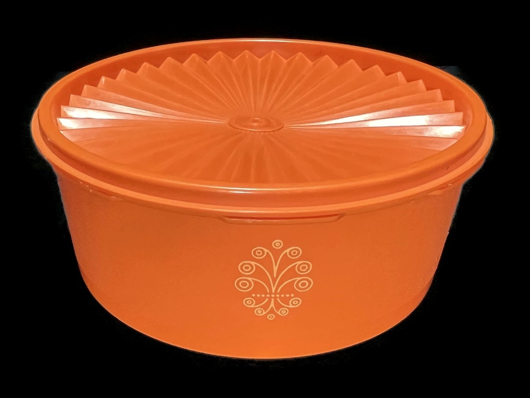 Vintage Tupperware Shallow Canister, Lid - 8 Cup Capacity, Orange ...