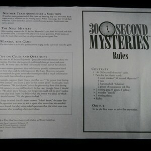 Vintage 30 Second Mysteries Board Game - University Games, 1995, UG1410 ...