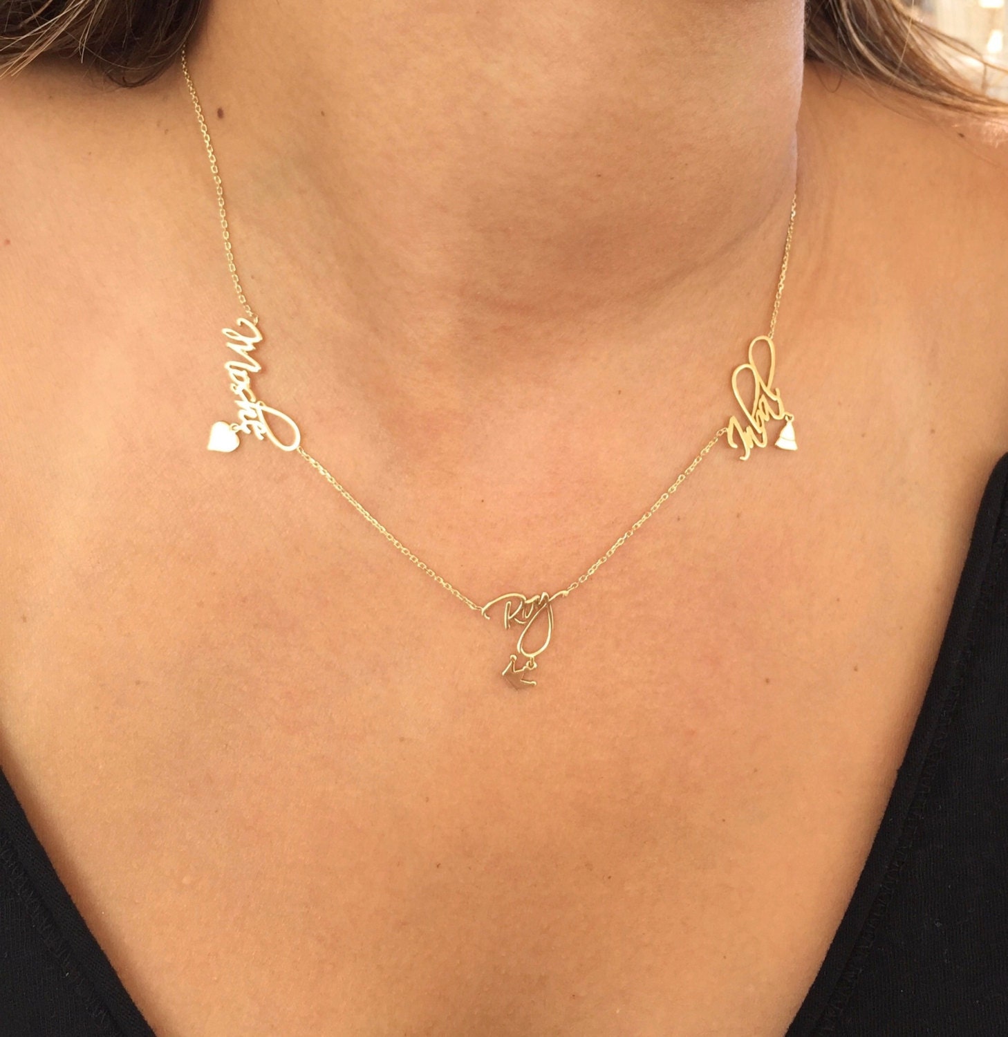 Three Names Necklace With Special Pendant Personalized Gold Etsy three-names-necklace-with-special-pendant-personalized-gold-etsy