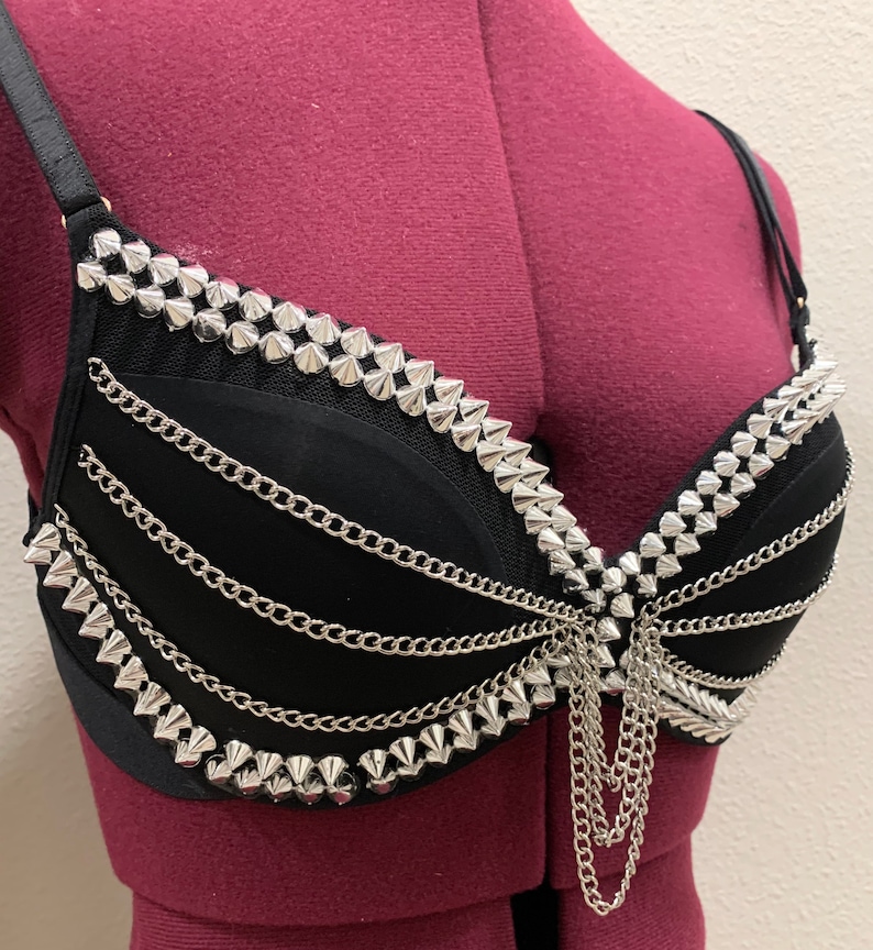 Custom Order: Spikes & Chains - Black Bra Burlesque/rave/biker ...