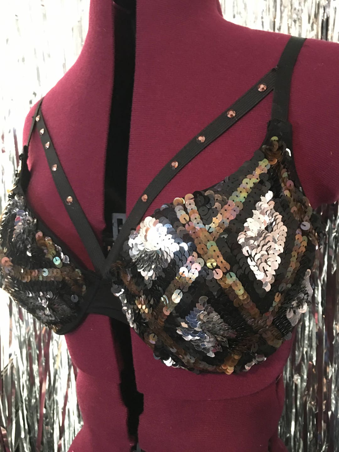 Custom Order: Silver Black Brown Iridescent Sequin Diamond Burlesque ...