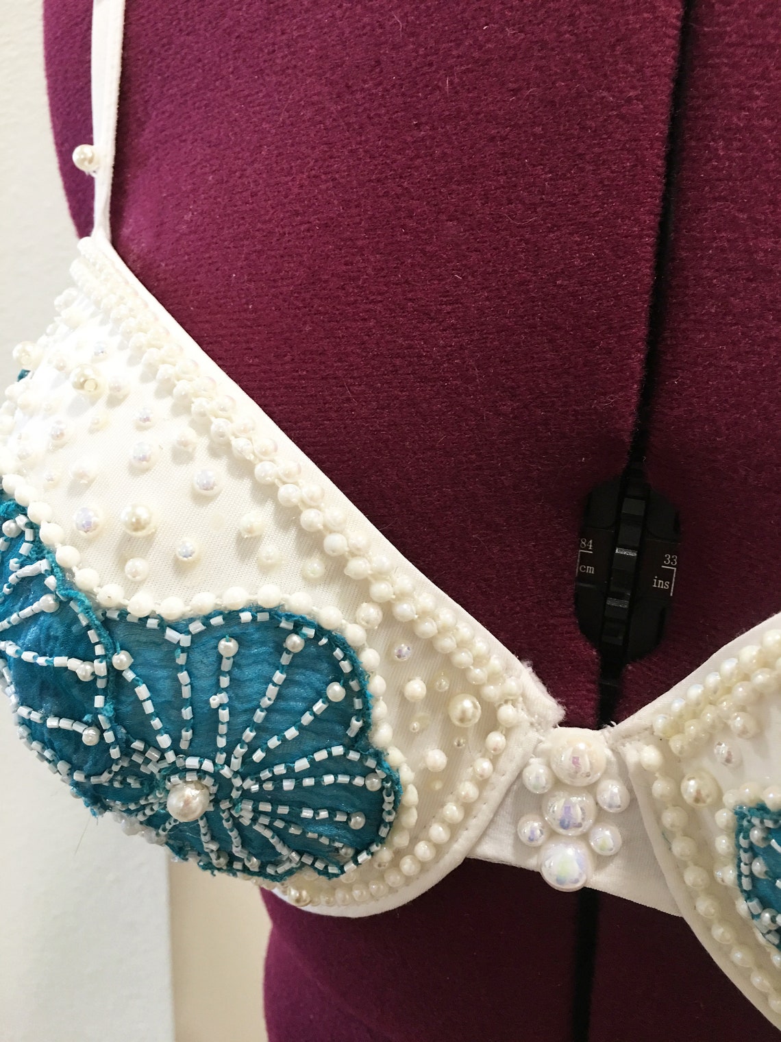 36C Blue White Beaded Pearl Burlesque Rave Festival Bra | Etsy