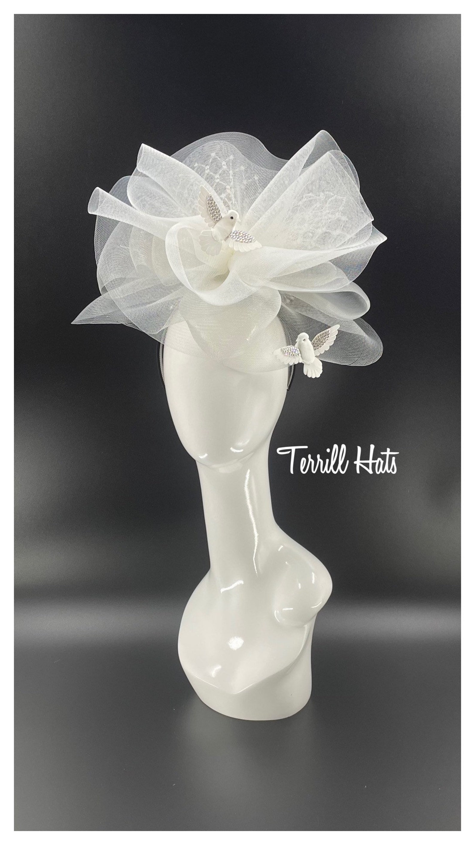 Big Light Gray & White Crystal Bird Fascinator - Etsy