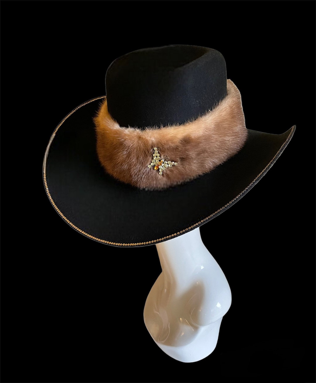 Black Big Cowboy Hat W/fur. - Etsy