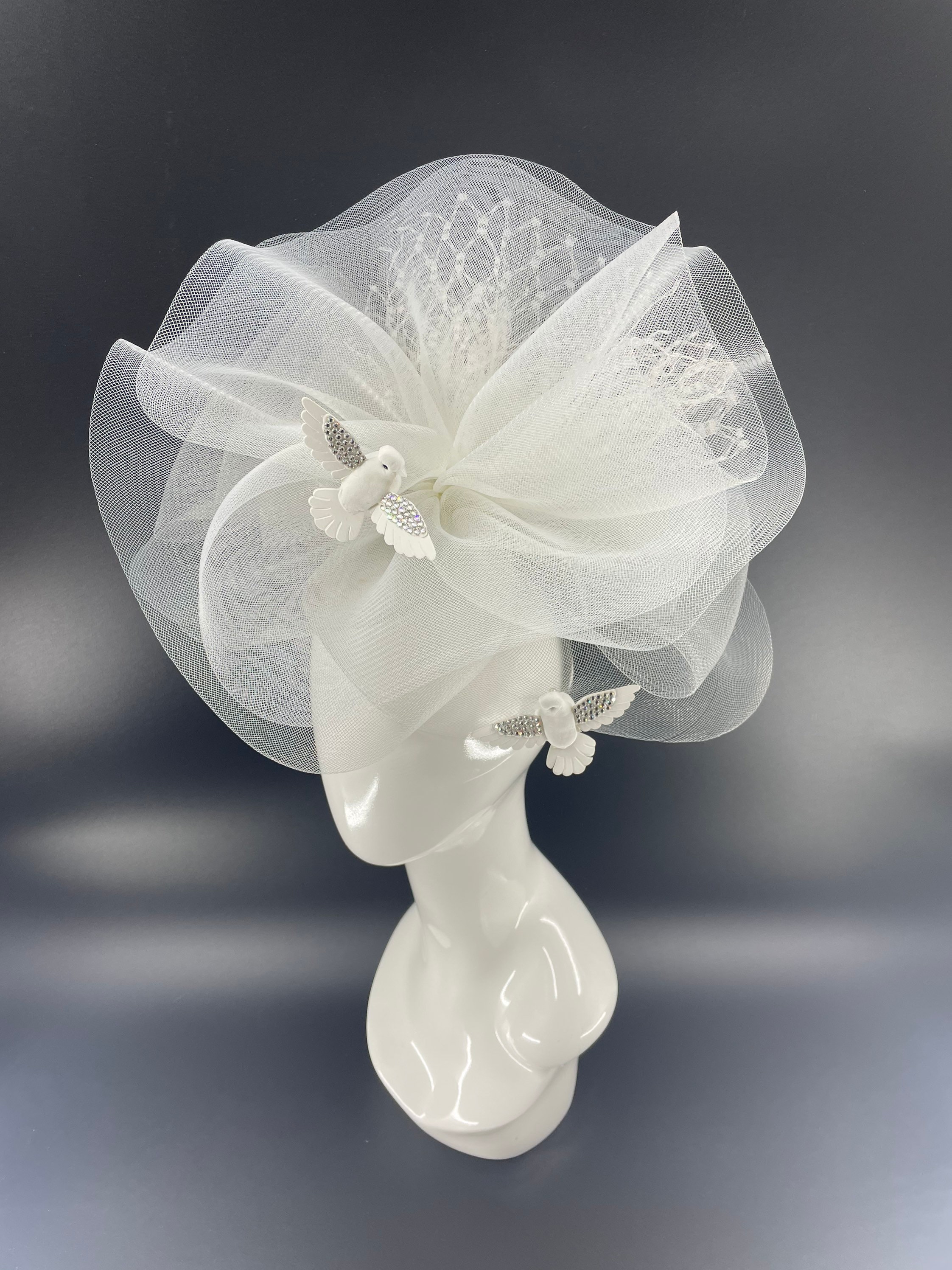 Big Light Gray & White Crystal Bird Fascinator - Etsy