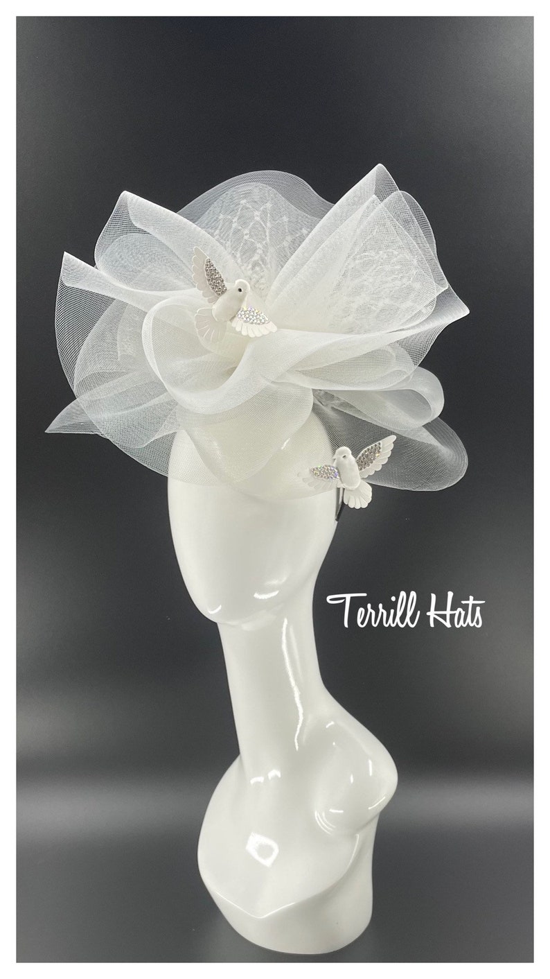 Big Light Gray & White Crystal Bird Fascinator - Etsy