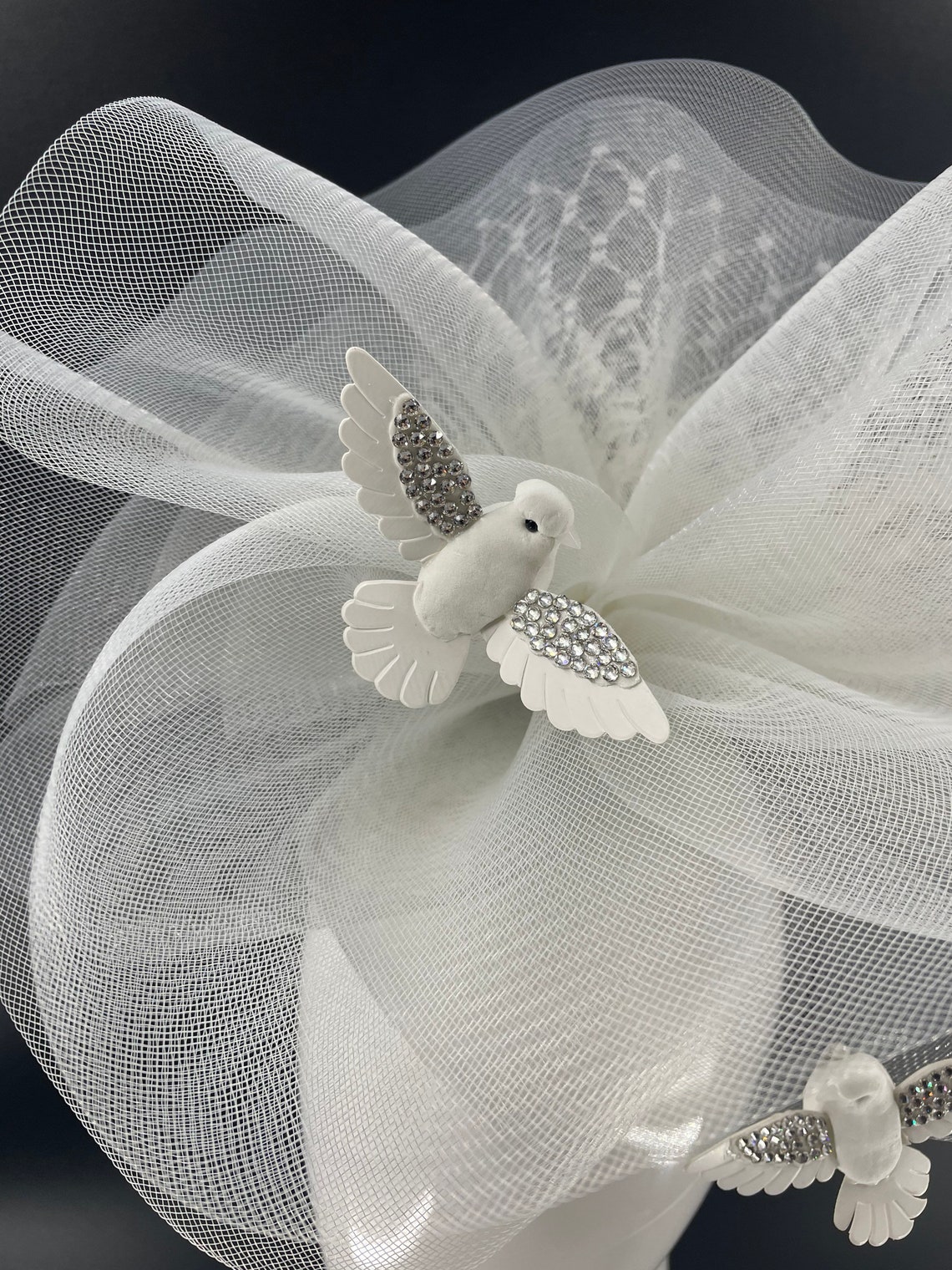 Big Light Gray & White Crystal Bird Fascinator - Etsy