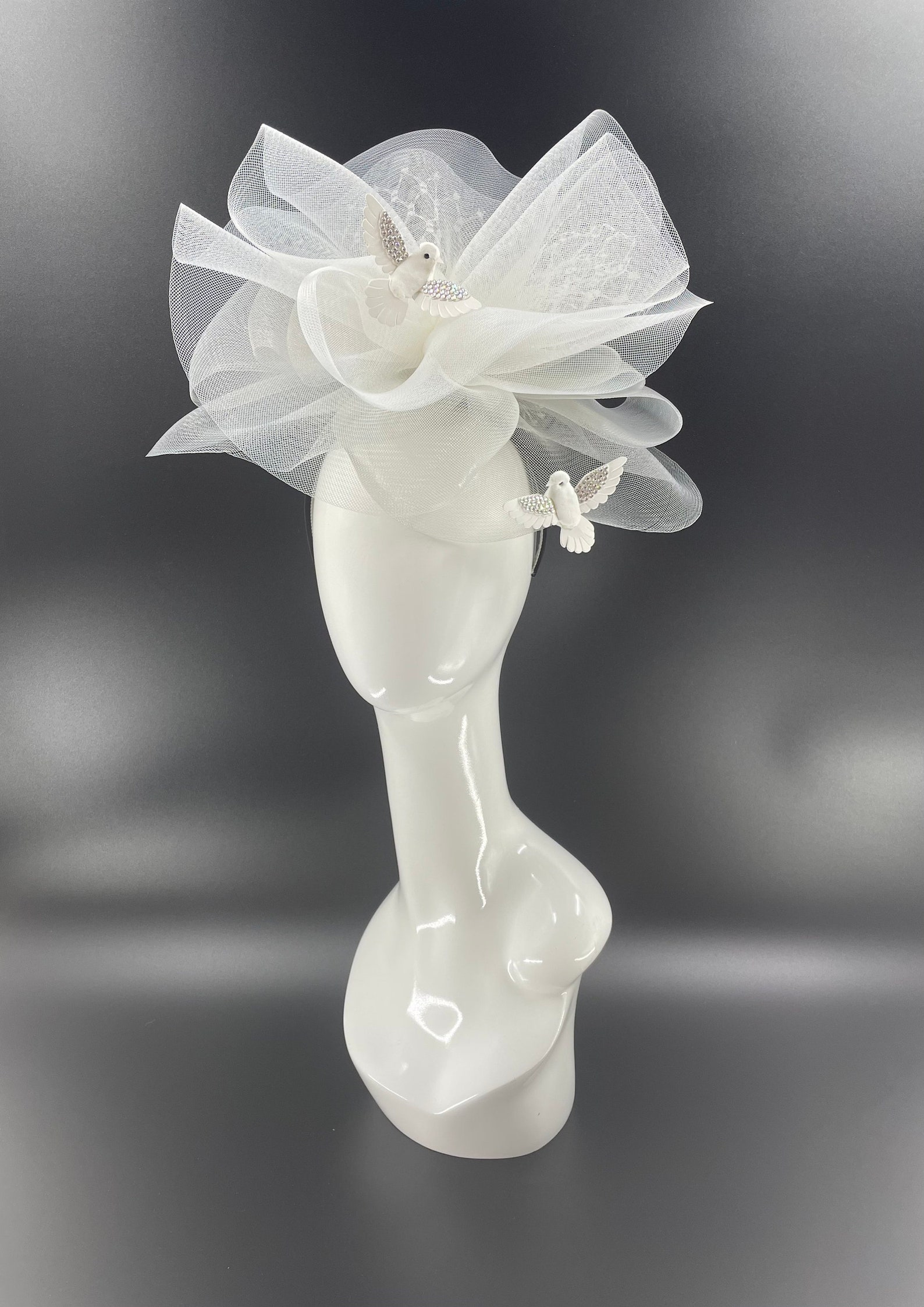 Big Light Gray & White Crystal Bird Fascinator - Etsy