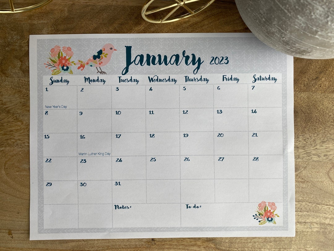 Calendario imprimible 2023 8.5x11 con pájaros flores - Etsy México