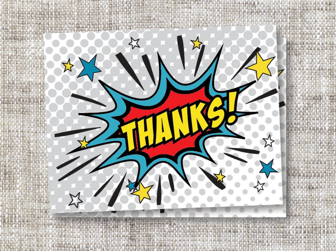 Super Hero Thank You Notes With Halftone, Retro and Comic Book Accents ...