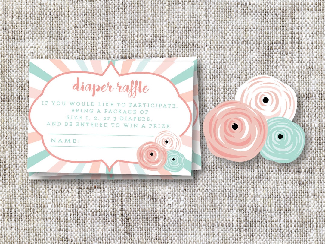 Custom Striped Diaper Raffle Invitation Inserts With Flower Details ...