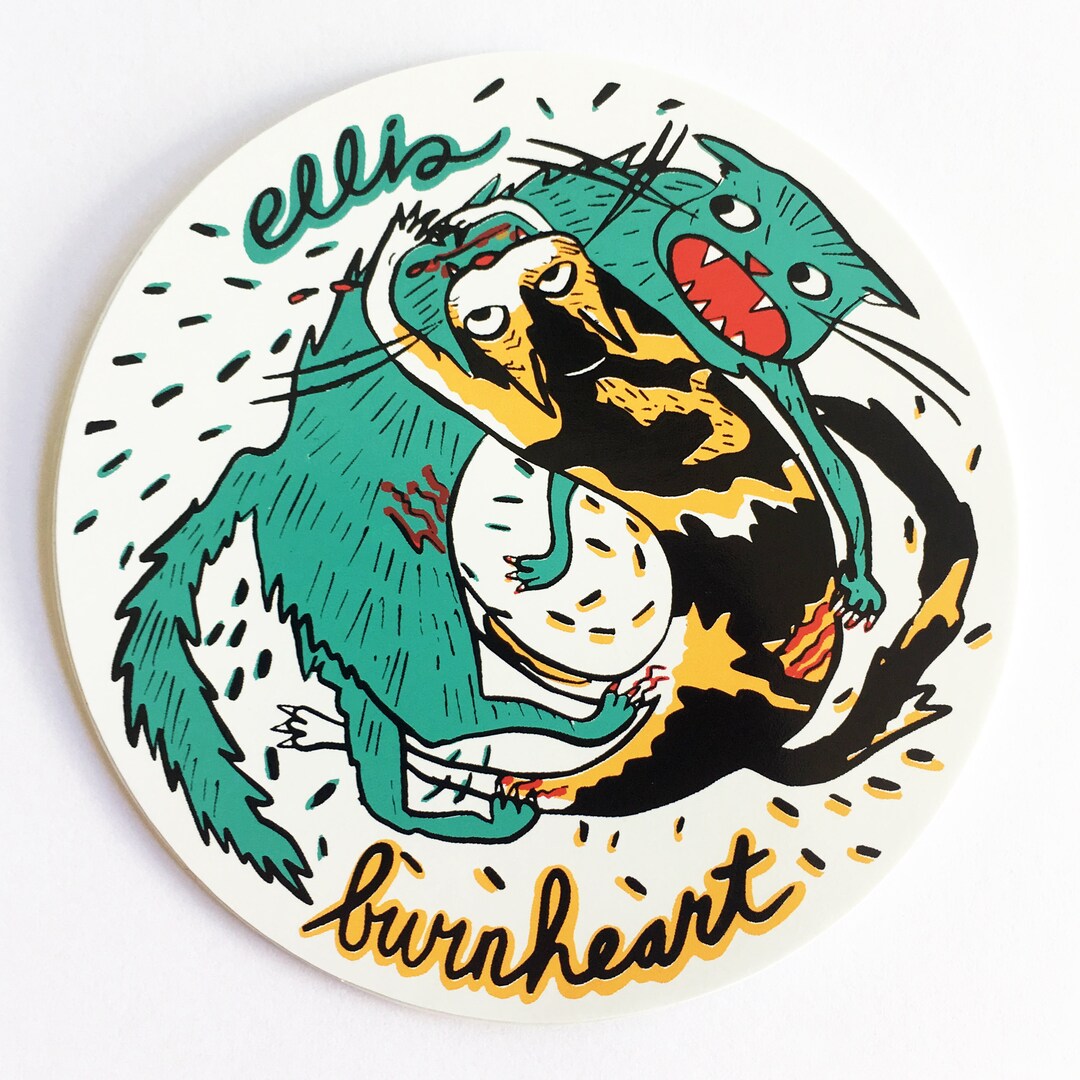 Cat Fight Sticker - 30 Days of Cats - Screenprint Die Cut Sticker - Etsy