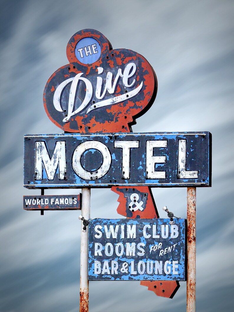 Dive Motel Retro Roadside Motel Vintage Neon Advertising - Etsy