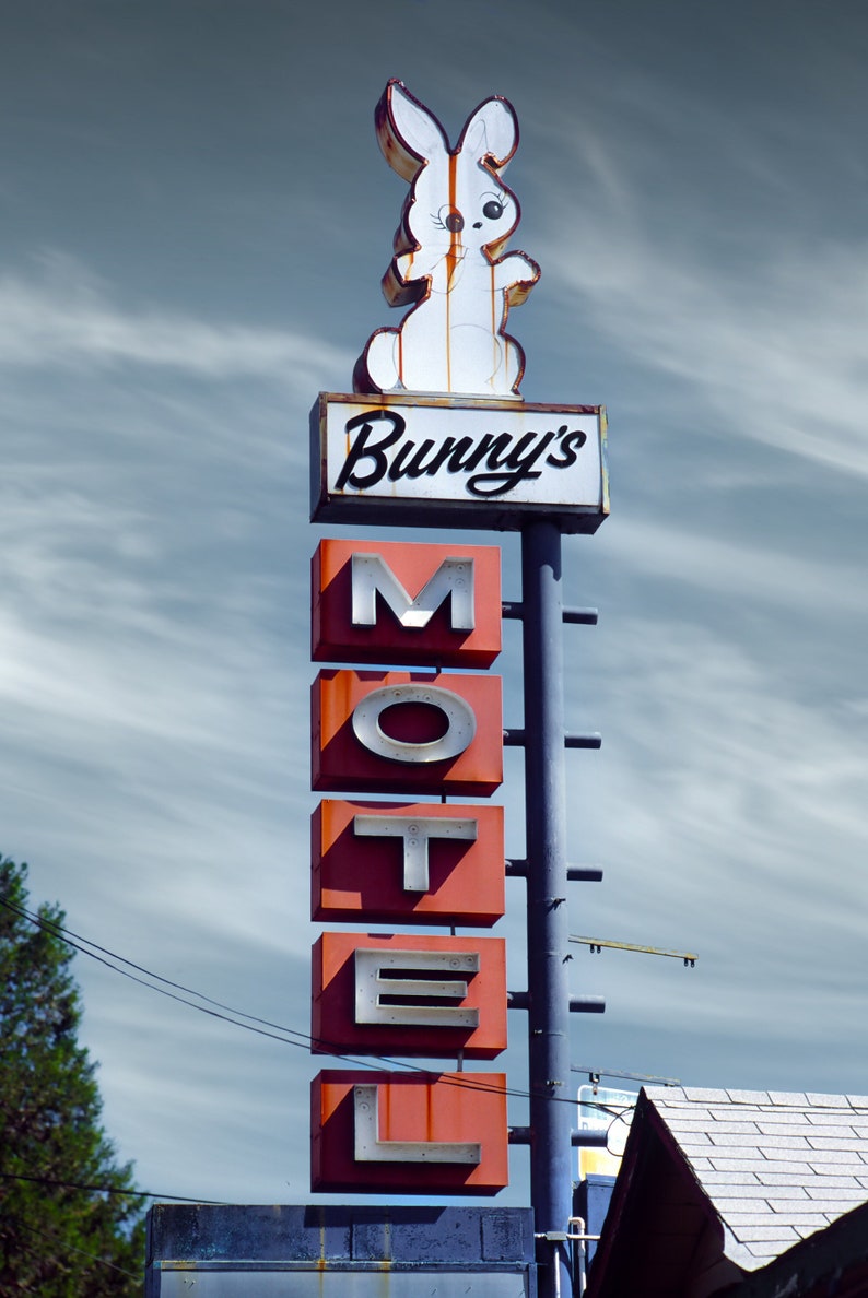 Bunnys Motel Motel Retro Roadside Route 66 Vintage Neon Sign Restaurant ...