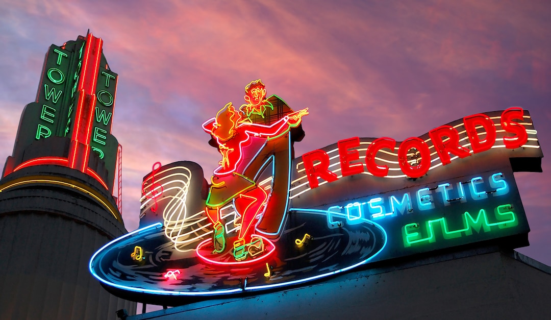 Tower Records, Dancing Kids, Vintage Neon Sign, Sacramento, California ...