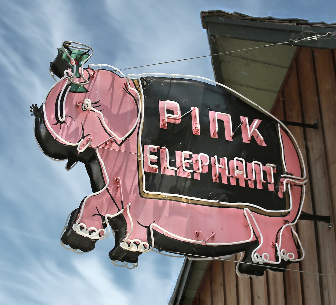 Pink Elephant Bar Beer Cocktails | Retro Roadside | Vintage Neon Sign ...