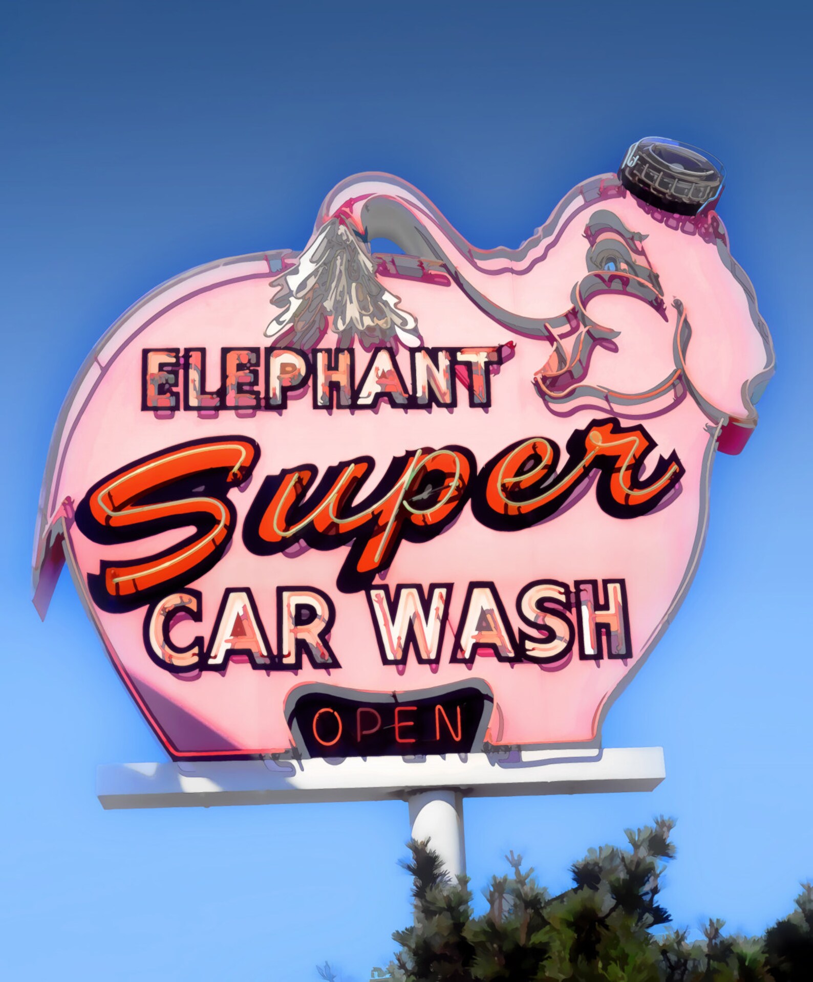 Elephant Car Wash | Retro Roadside Vintage Neon Sign | Restaurant Décor ...