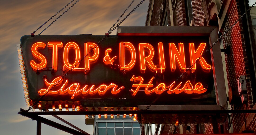 Retro Neon Sign Print: Stop & Drink Liquor House Bar - Etsy
