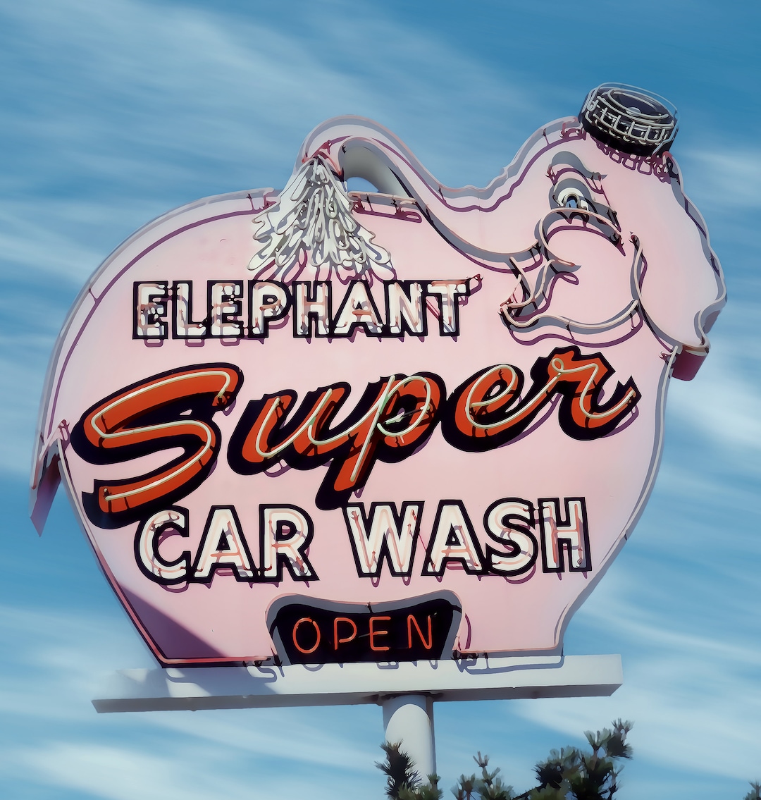 Elephant Super Car Wash Neon Sign: Retro Roadside Print - Etsy
