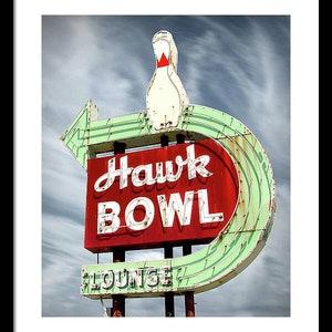Hawk Bowl Lounge Vintage Neon Sign: Whitewater Wisconsin Googie Decor ...