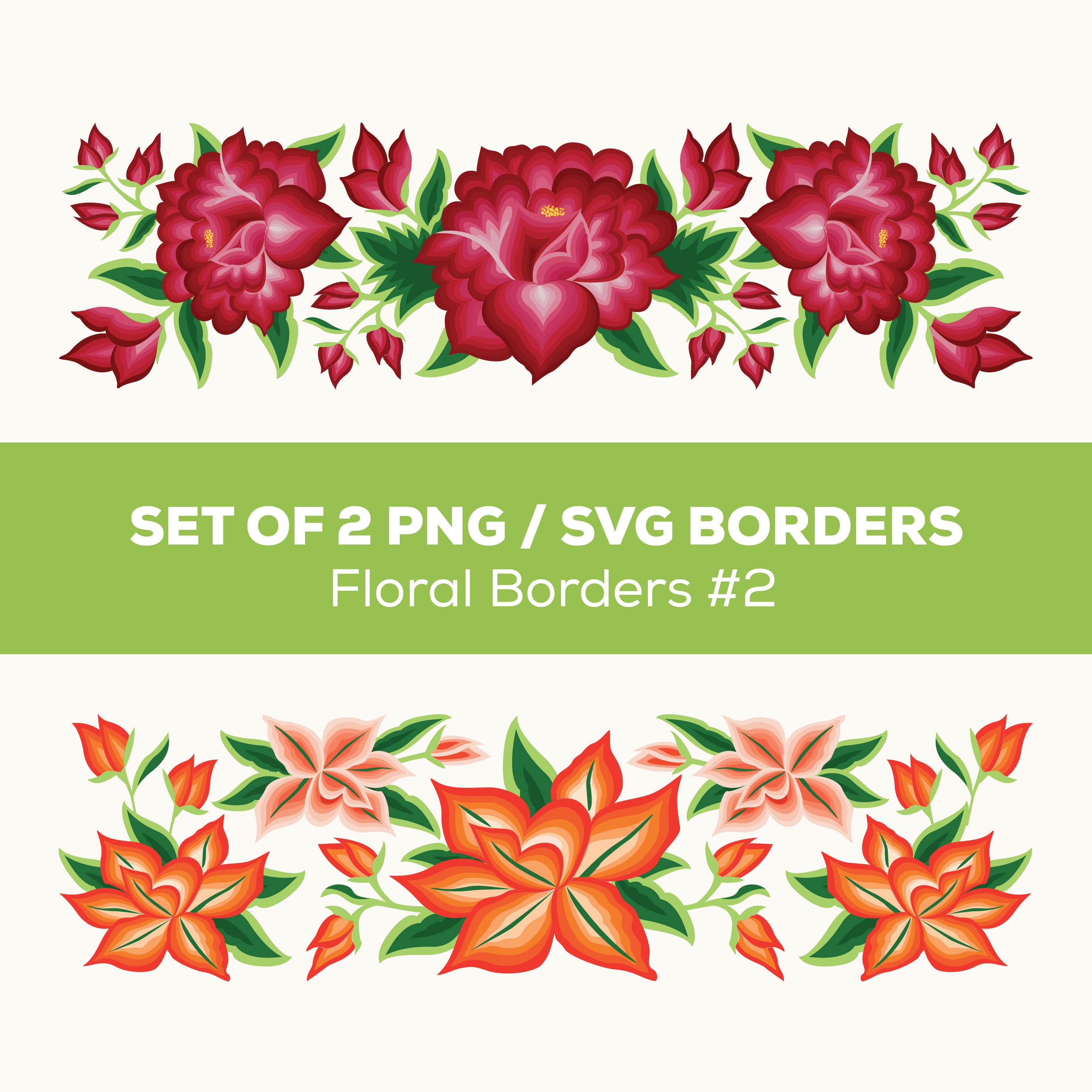 Floral Borders set of 2 Cliparts PNG SVG Oaxaca Floral - Etsy México