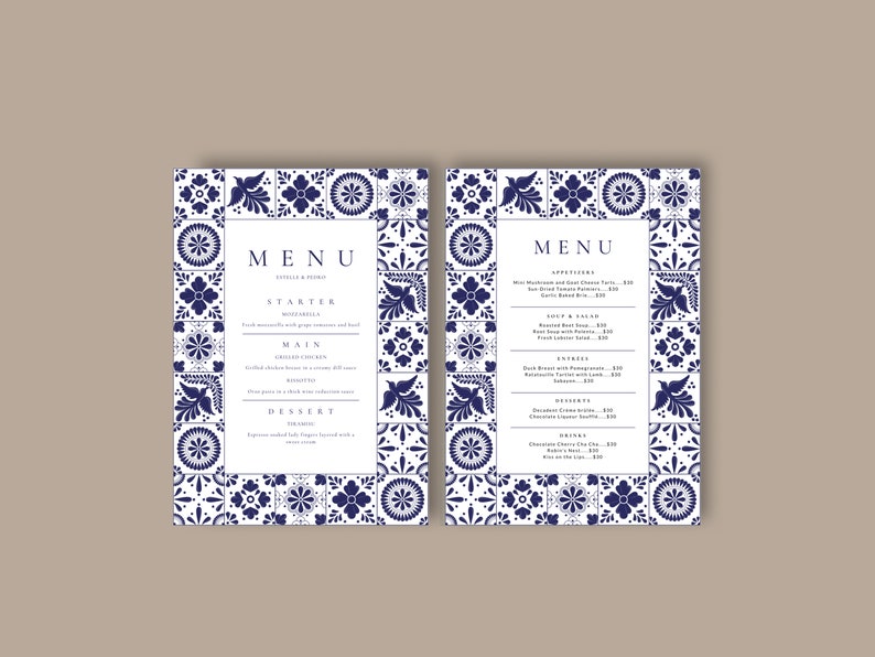 Mexican Talavera Tiles Menu Template 1 Digital Format for - Etsy