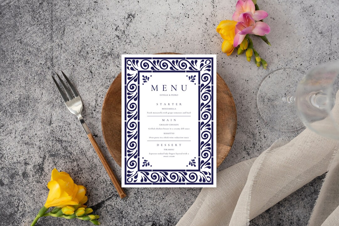Mexican Talavera Tiles Menu Template #7 - Digital Format for ...