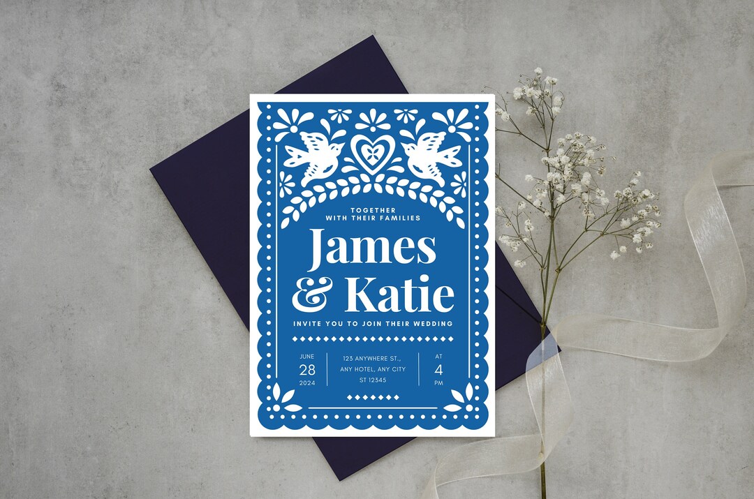 Mexican Wedding Invitation & Save the Date With Papel Picado Design ...