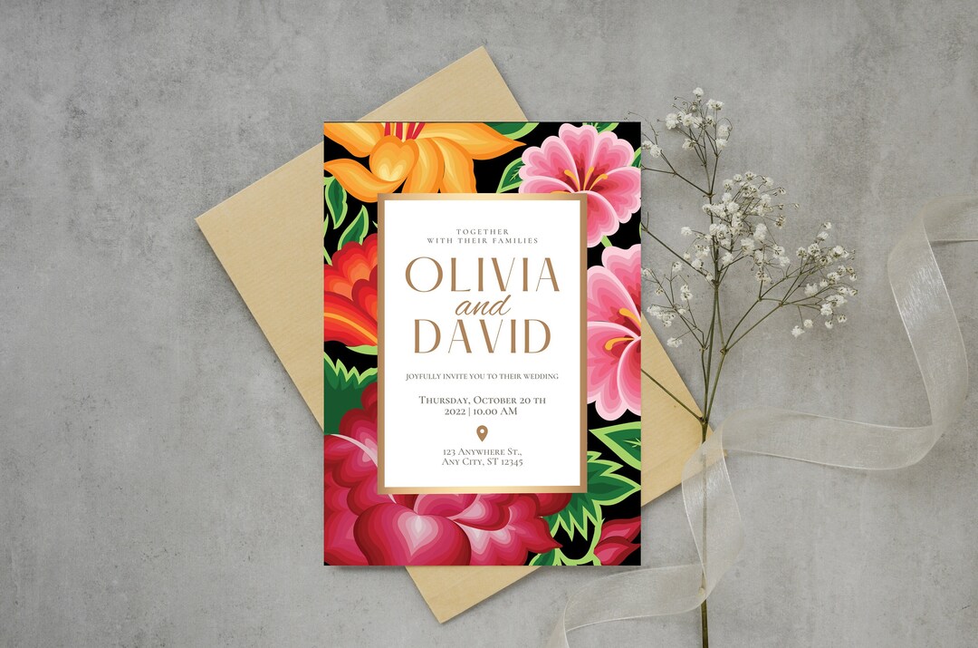 Mexican Wedding Invitation & Save the Date, Oaxaca Floral Design 9B ...