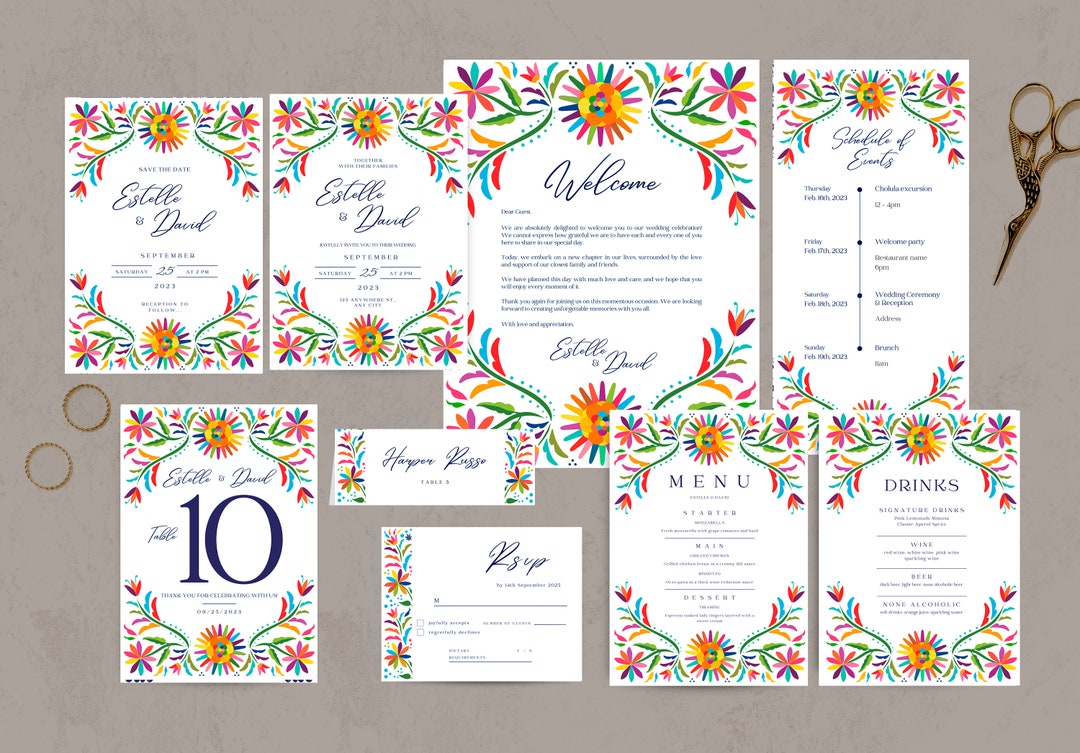 Wedding Template Bundle, Mexican Otomi Design #1 | Wedding Sign ...