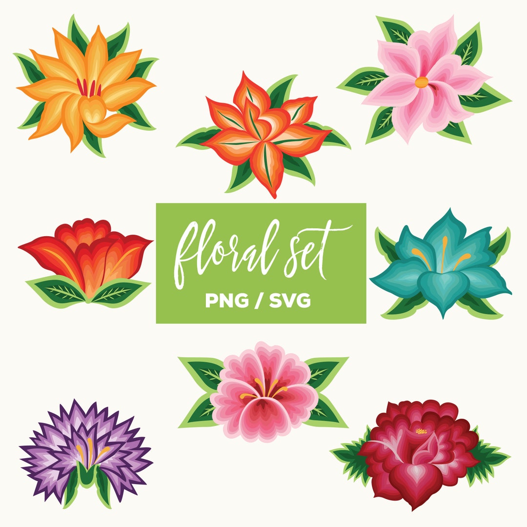 Floral Set of 8 Individual Cliparts | PNG, SVG | Oaxaca Floral Design ...