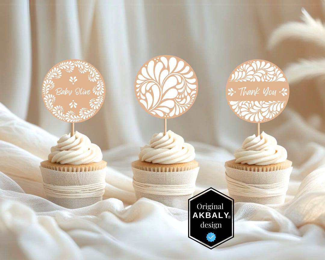Beige Talavera Label Template 3pc Set | Round Digital Sticker ...