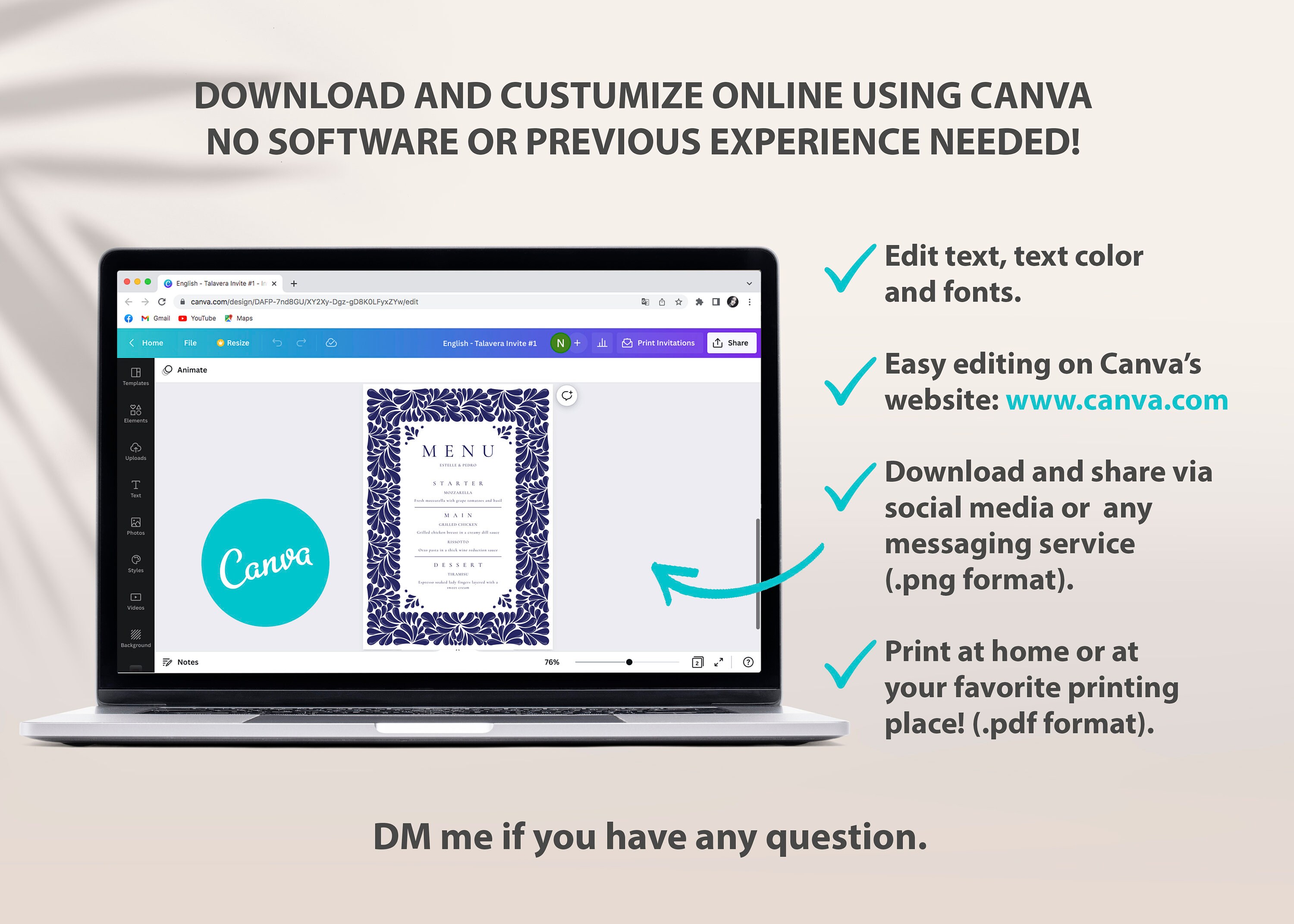 Mexican Talavera Menu Templates for Weddings & Restaurants 8. - Etsy España