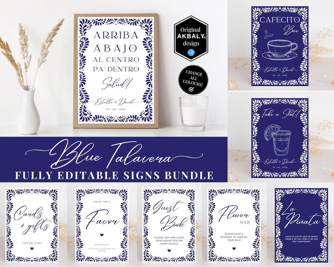 Blue Talavera Sign Templates Bundle | Papel Picado Wedding Decor ...