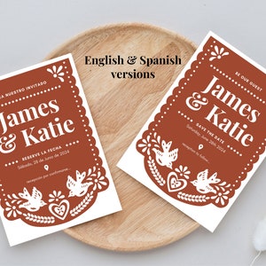Mexican Wedding Invitation & Save the Date With Papel Picado Design ...