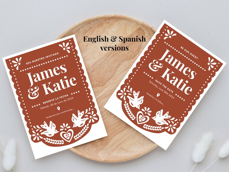 Mexican Wedding Invitation & Save the Date With Papel Picado Design ...