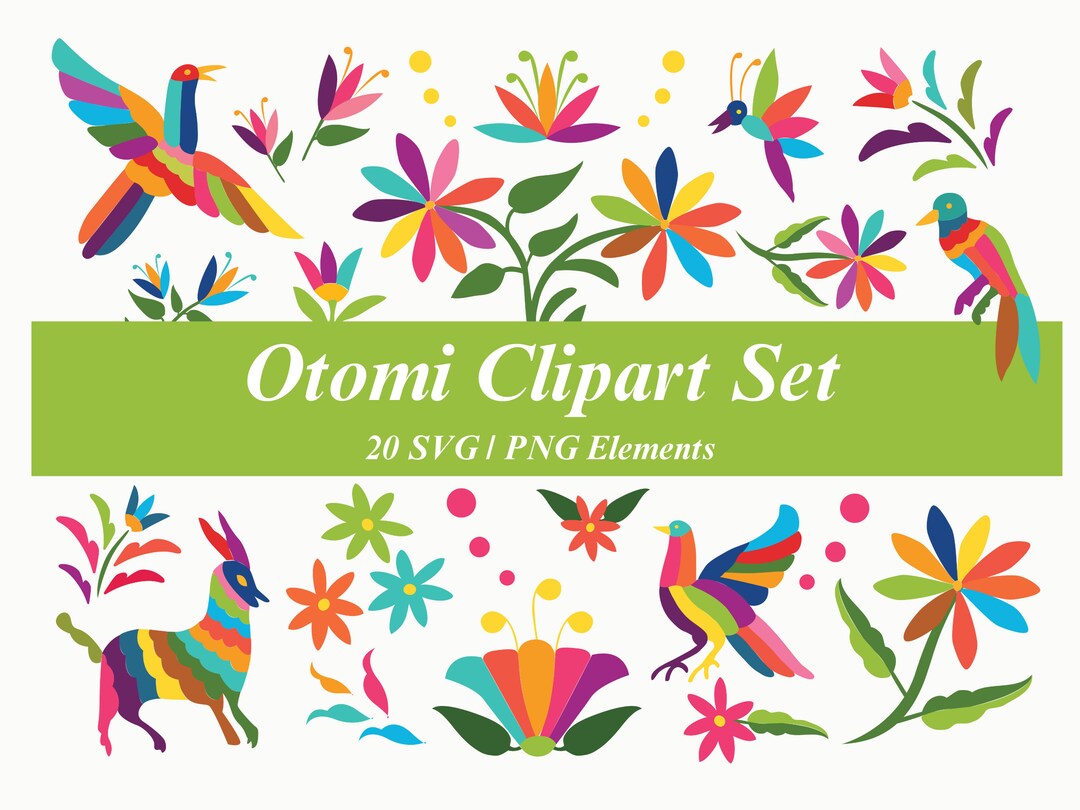 Mexican Otomi Clipart Bundle - Colorful Mexican Flower Set SVG PNG ...