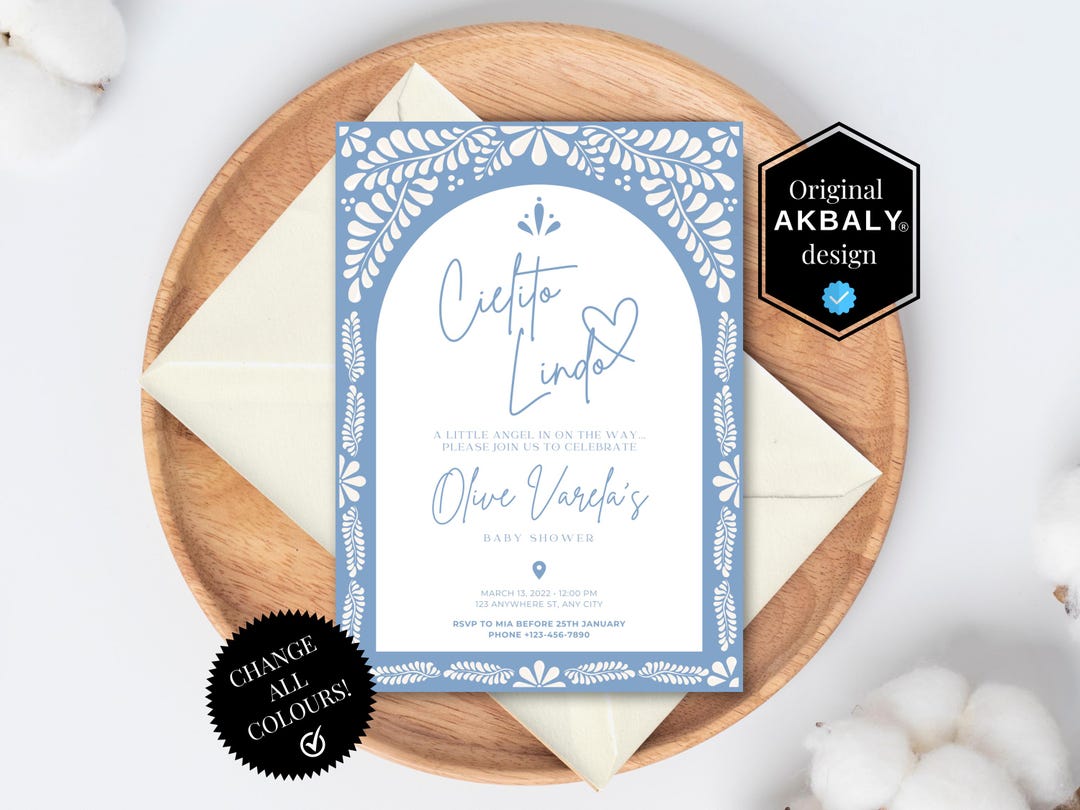 Cielito Lindo Mexican Talavera Invitation | Blue Baby Shower Invite ...