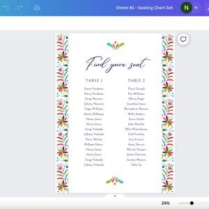Mexican Otomi Wedding Seating Chart Set of 6 Different Templates - Easy ...
