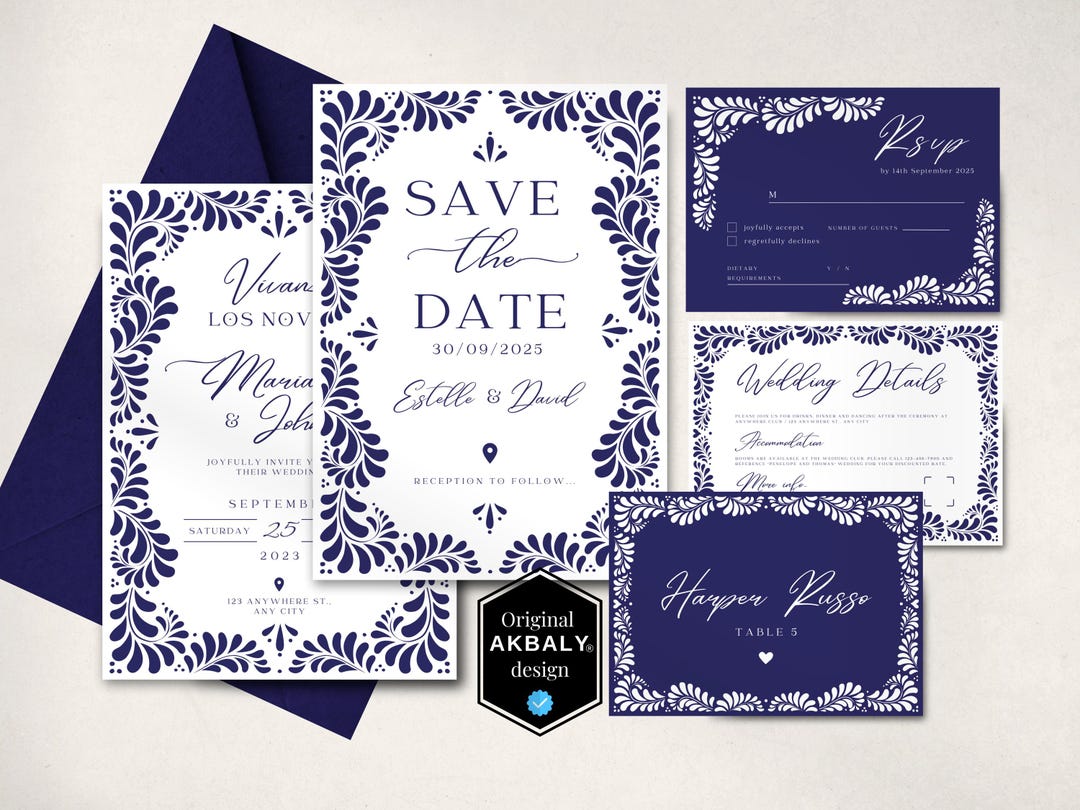 Blue Talavera Wedding Invitation Template Set | Talavera Wedding ...