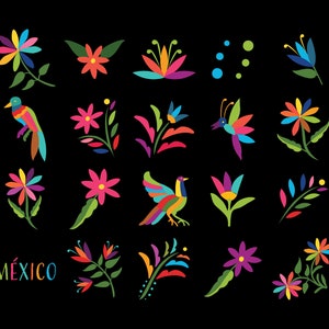 Mexican Otomi Clipart Bundle - Colorful Mexican Flower Set SVG PNG ...