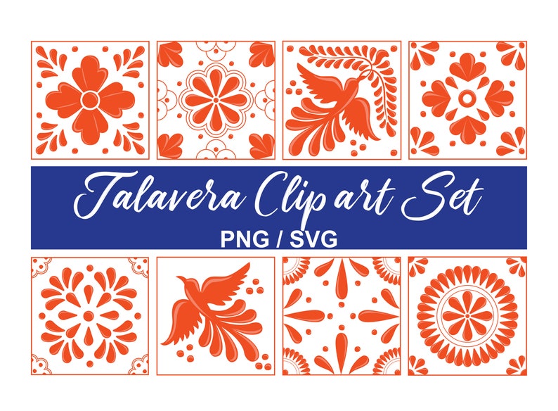 Mexican Talavera Clipart Set - 8 Beautiful Mosaic Designs in Hight ...