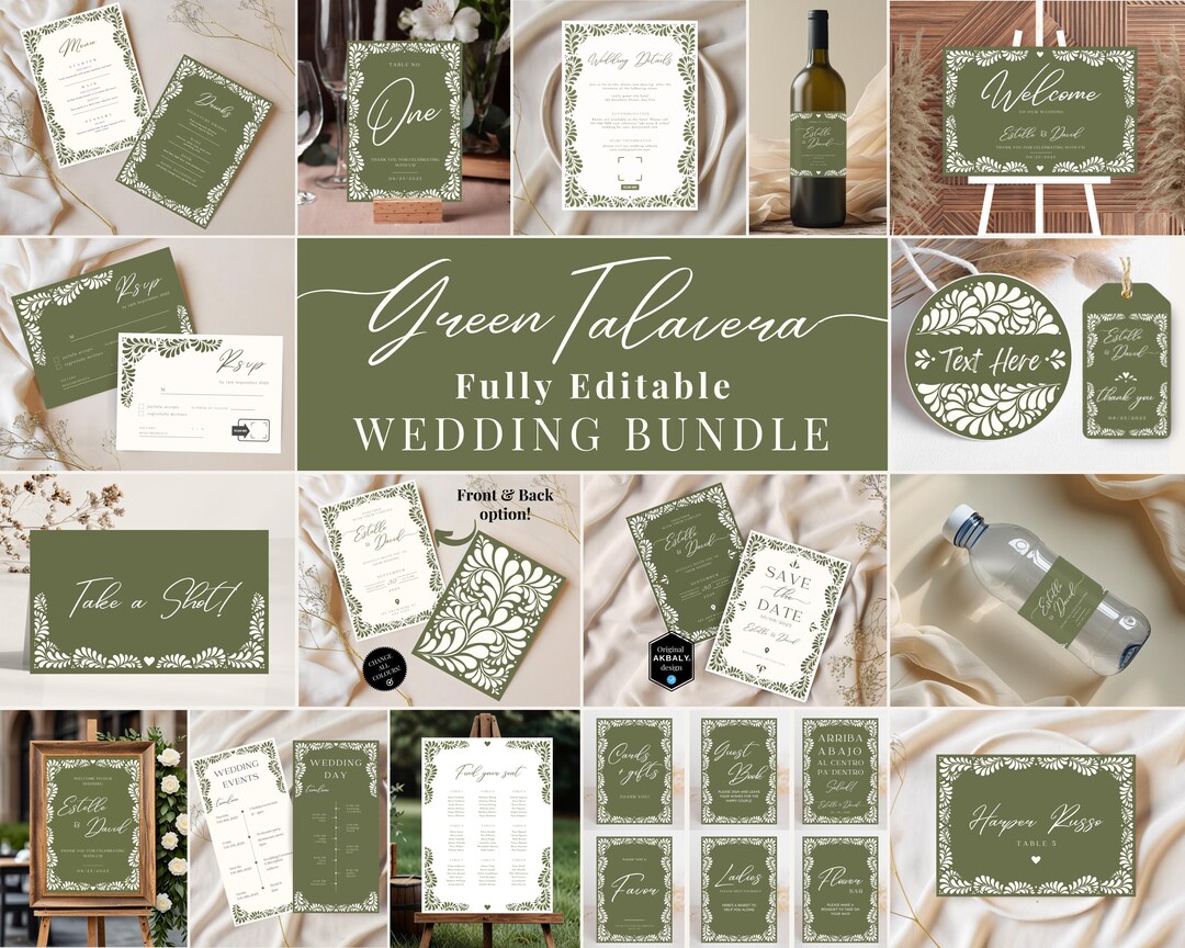 Green Talavera Wedding Template Bundle | Hacienda Theme Wedding Decor ...