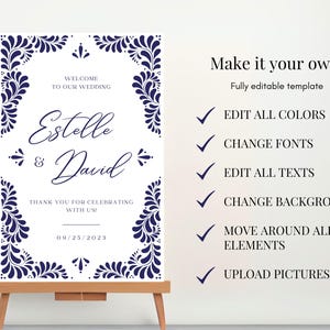 Talavera Wedding Welcome Sign Template Set of 3 | Blue Talavera Welcome ...