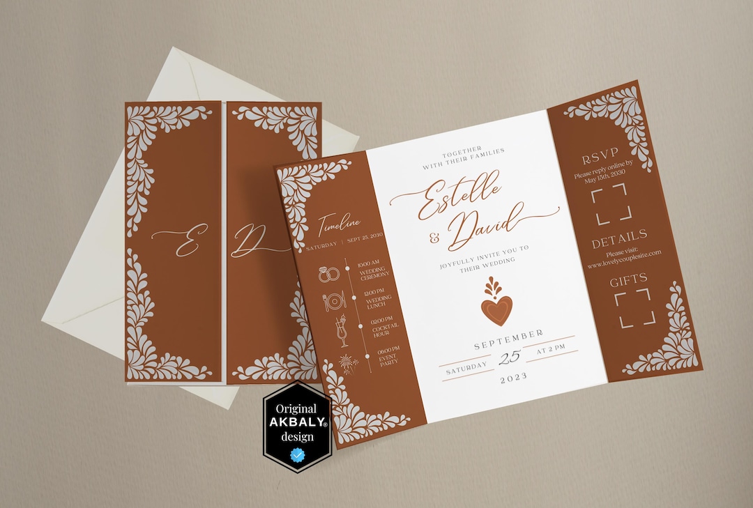 Rustic Wedding Gatefold Invitation Template | Terracotta Talavera ...