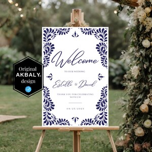 Talavera Wedding Welcome Sign Template Set of 3 | Blue Talavera Welcome ...