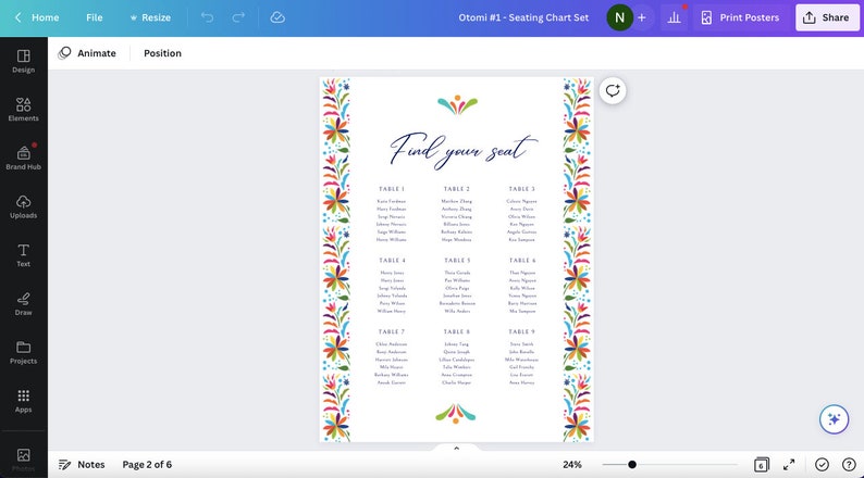 Mexican Otomi Wedding Seating Chart Set of 6 Different Templates - Easy ...