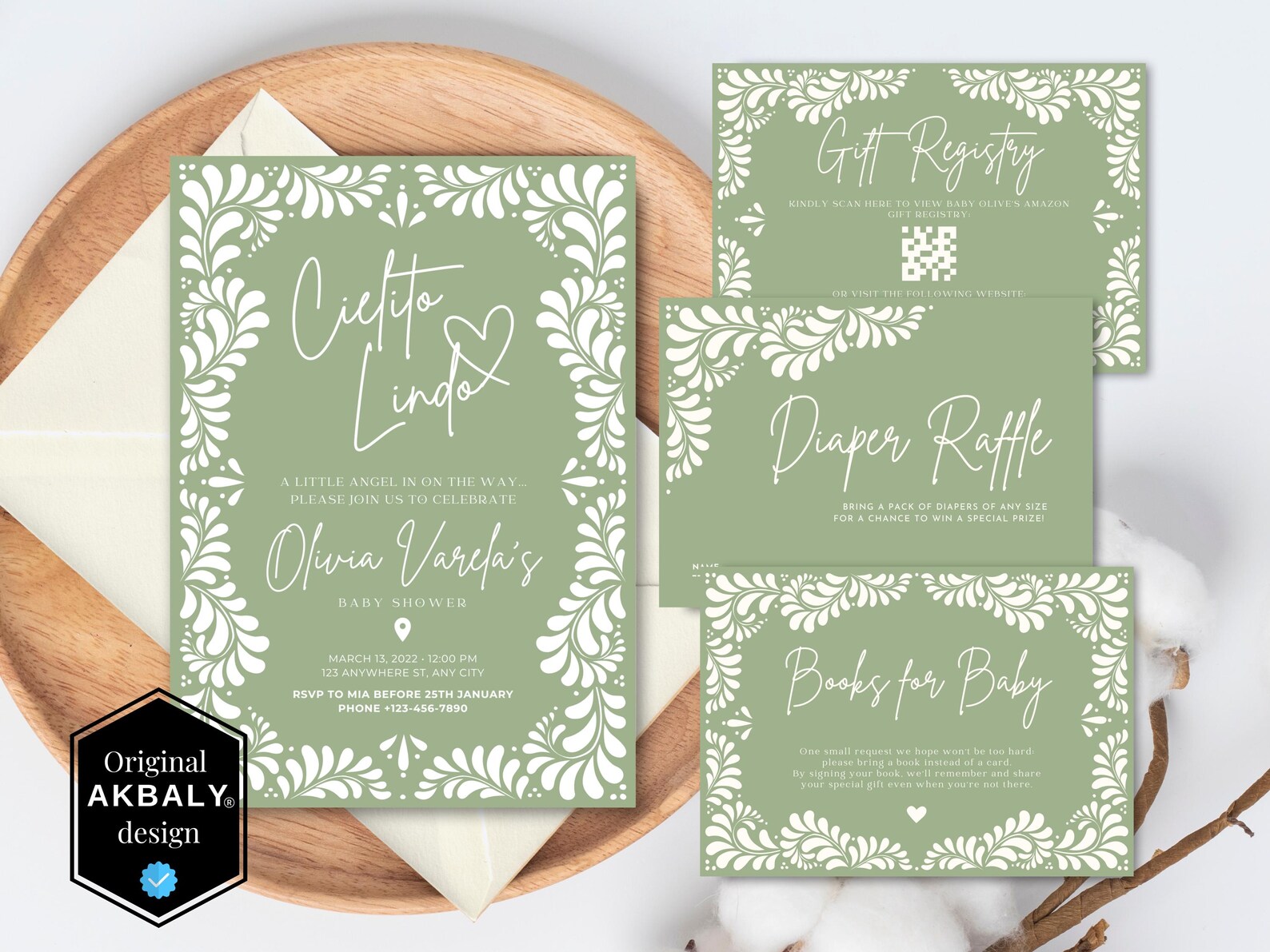 Cielito Lindo Mexican Talavera Invitation Set | Green Talavera Baby ...